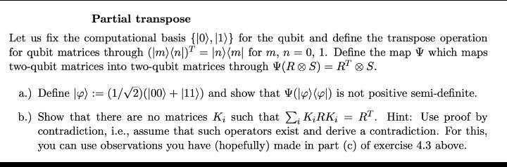 Partial transpose Let us fix the computational basis | Chegg.com