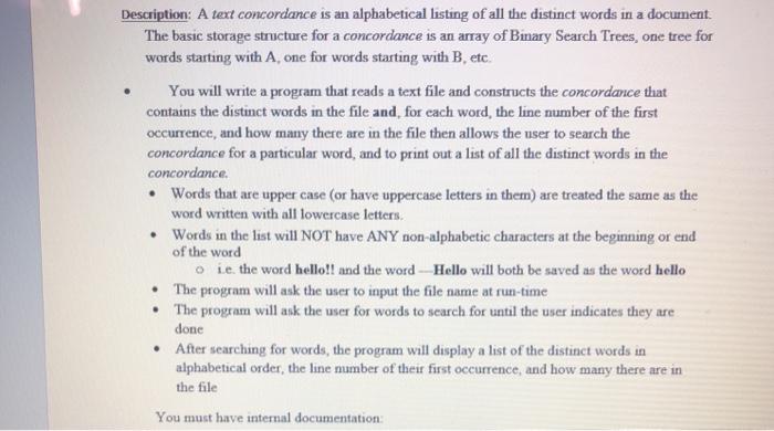 Solved Description: A text concordance is an alphabetical | Chegg.com