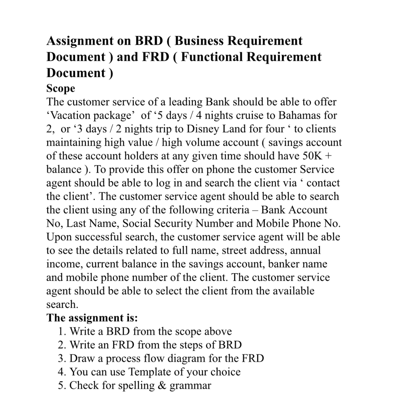 Solved Assignment on BRD ( ﻿Business RequirementDocument ) | Chegg.com