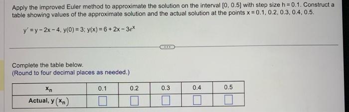 Solved Apply the improved Euler method to approximate the | Chegg.com