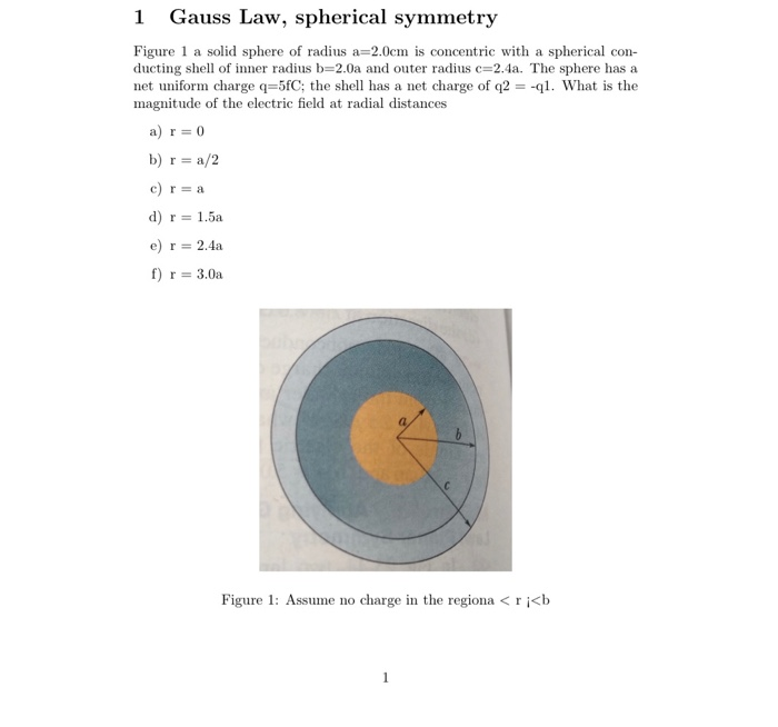 Solved 1 Gauss Law, spherical symmetry Figure 1 a solid | Chegg.com