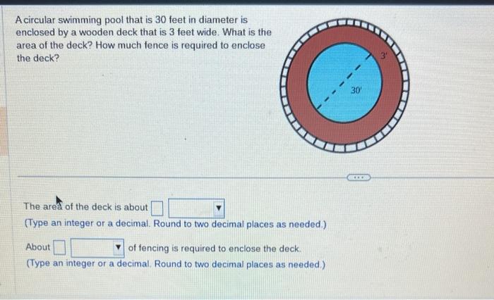 Solved A circular swimming pool that is 30 feet in diameter | Chegg.com