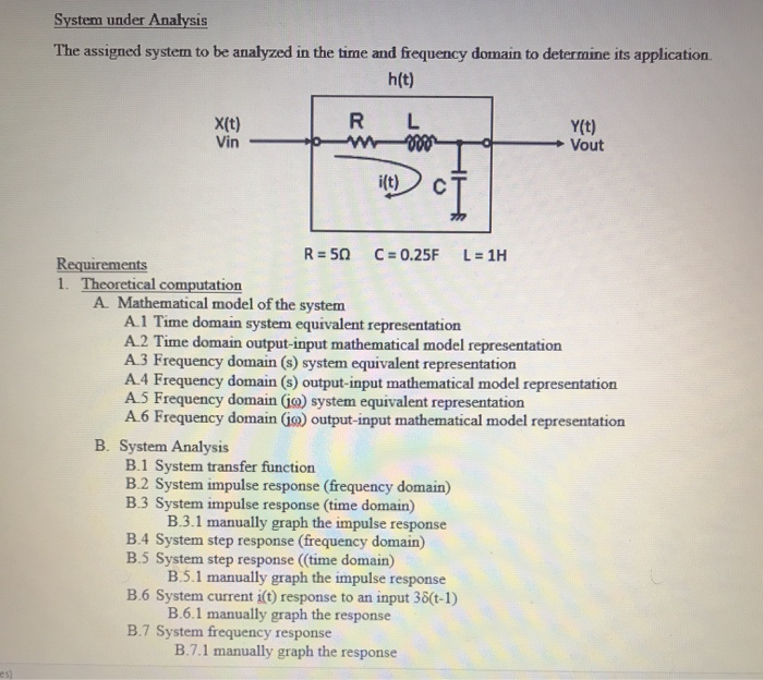Solved System under Analysis The assigned system to be | Chegg.com