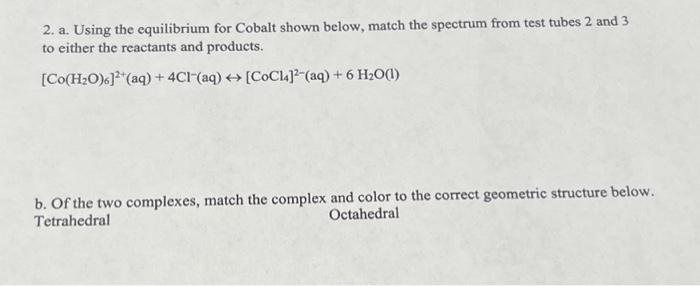 2. a. Using the equilibrium for Cobalt shown below, | Chegg.com