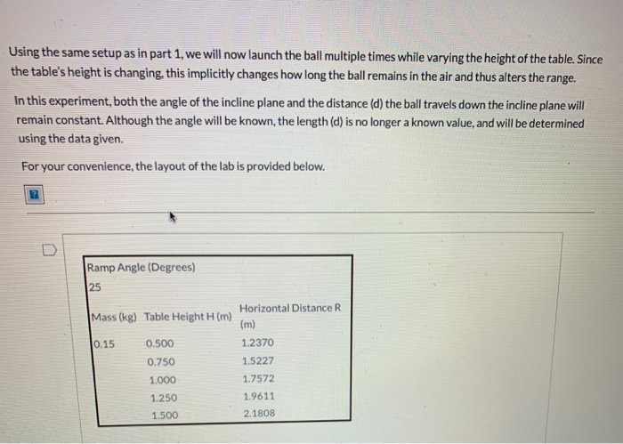 Solved Ramp Angle (Degrees) 25 Horizontal Distance R Mass | Chegg.com