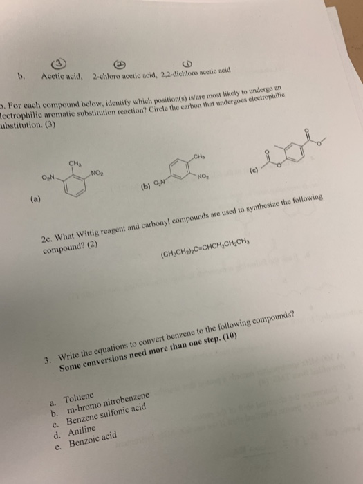 Solved b. Acetic acid, 2-chloro acetic acid, 2,2-dichloro | Chegg.com