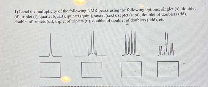 Solved 1) Label the multiplicity of the following NMR peaks | Chegg.com