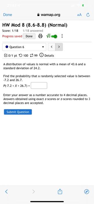 Solved Done wamap.org HW Mod 8 (8.6-8.8) (Normal) Score: | Chegg.com