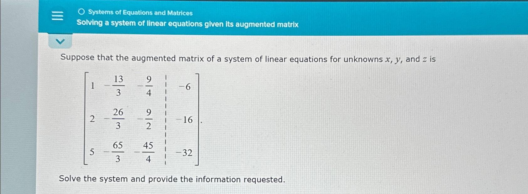 Solved Systems of Equations and MatricesSolving a system of | Chegg.com