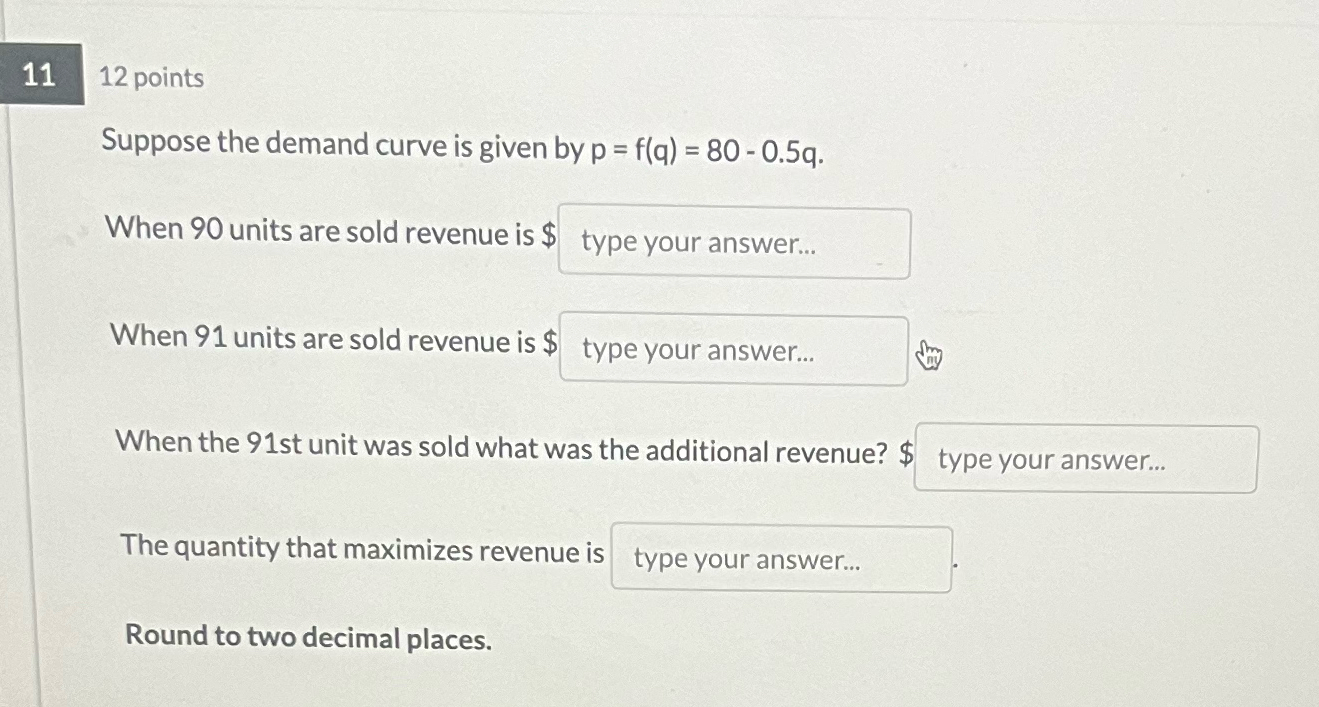 Solved 1112 ﻿pointssuppose The Demand Curve Is Given By 