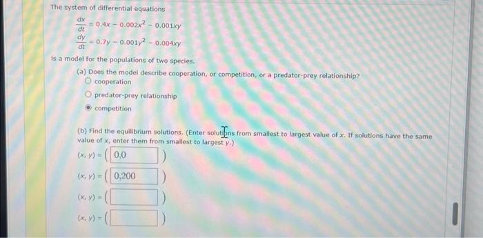 Solved The system of differential equations | Chegg.com