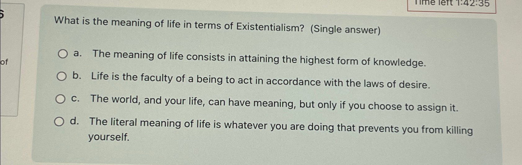 Solved What is the meaning of life in terms of | Chegg.com