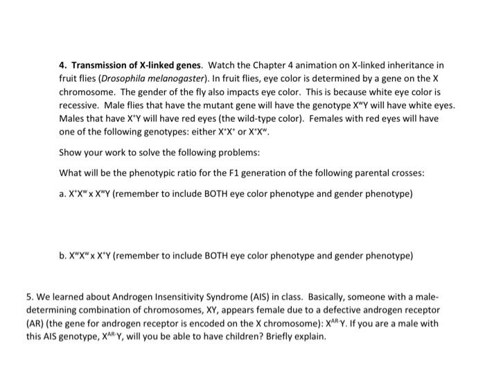 Solved 4. Transmission of X-linked genes. Watch the Chapter | Chegg.com