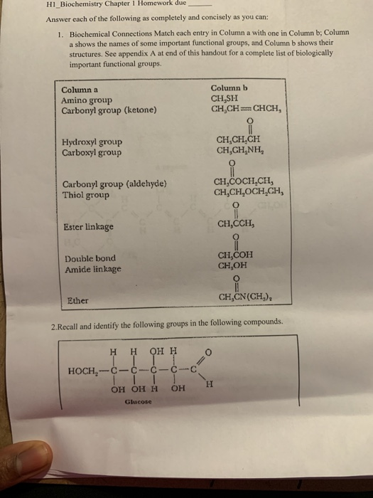 Solved H1_Biochemistry Chapter 1 Homework due Answer cach of | Chegg.com