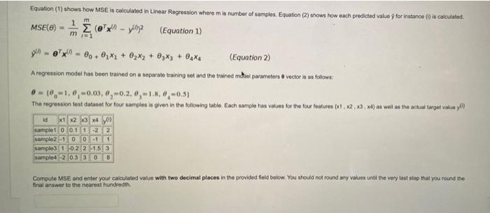 Solved Equation (1) shows how MSE is calculated in Linear | Chegg.com