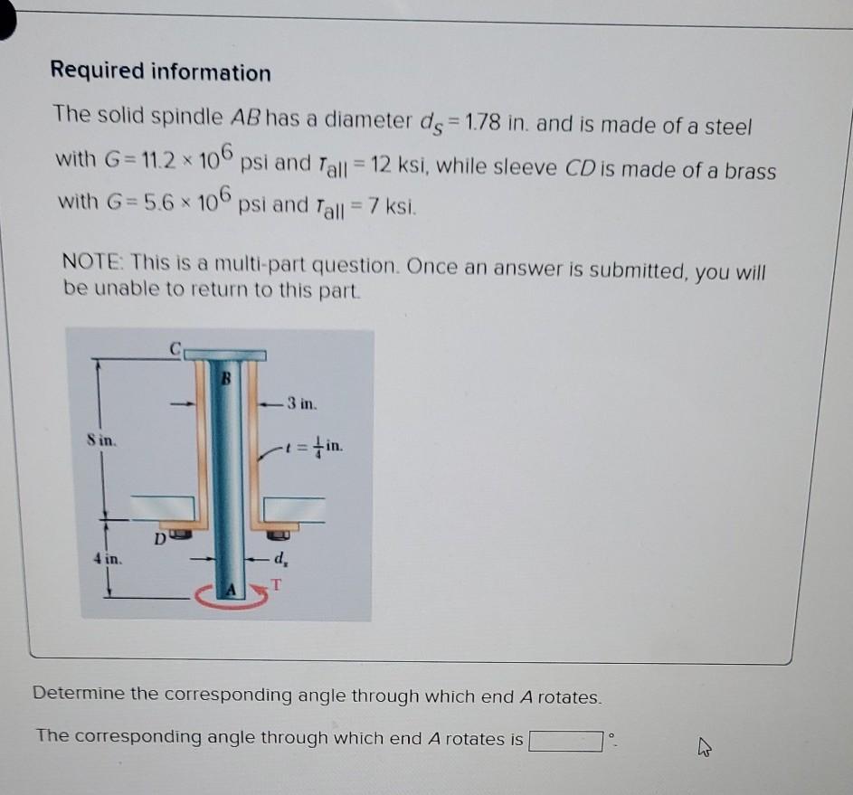 Solved Required information The solid spindle AB has a | Chegg.com