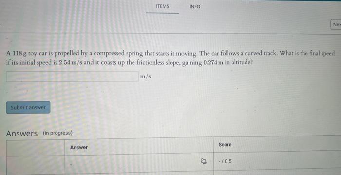 Solved A 118 g toy car is propelled by a compressed spring | Chegg.com