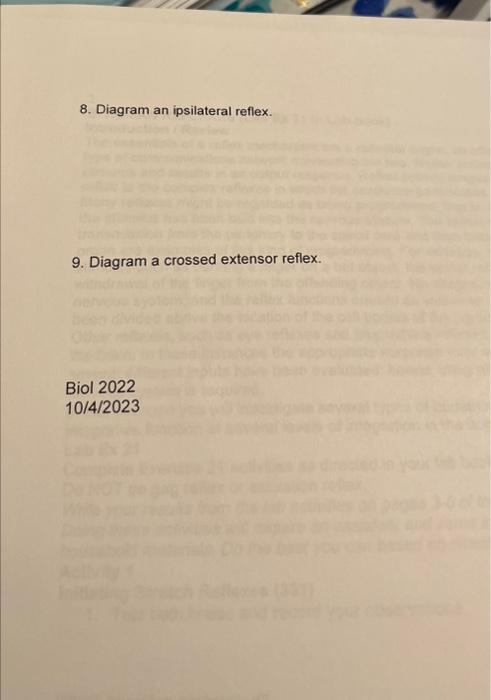 Solved 8. Diagram an ipsilateral reflex. 9. Diagram a | Chegg.com
