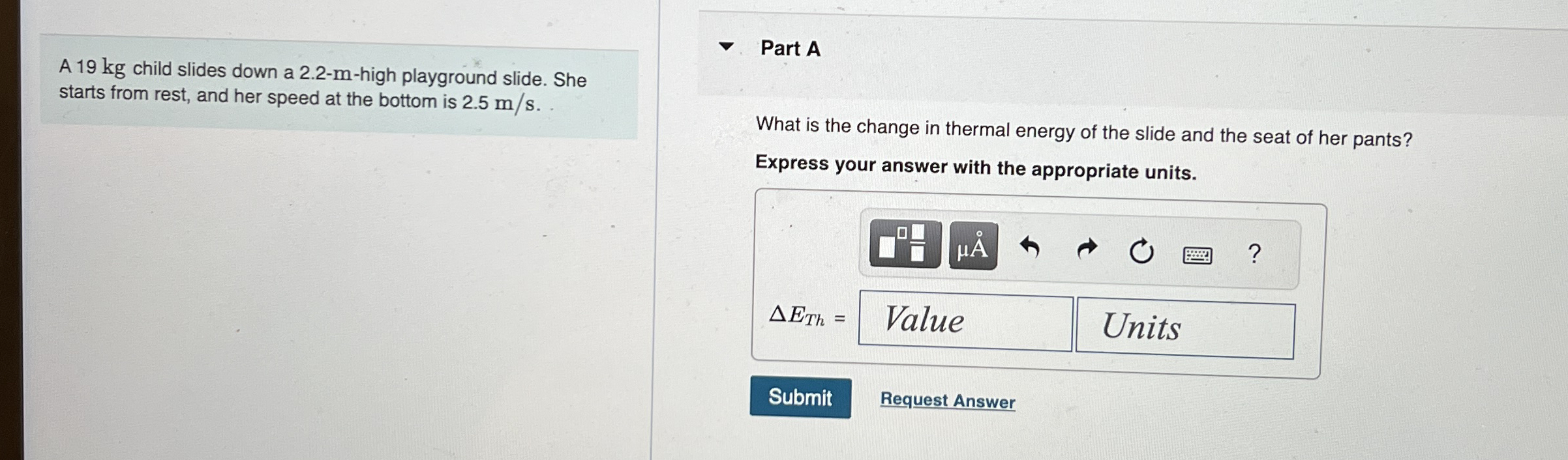 Solved A 19 ﻿kg child slides down a 2.2-m-high playground | Chegg.com