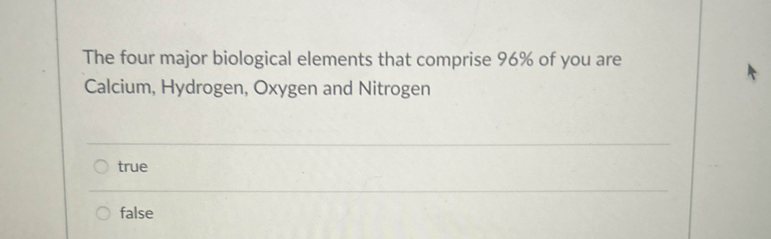 Solved The four major biological elements that comprise 96% | Chegg.com
