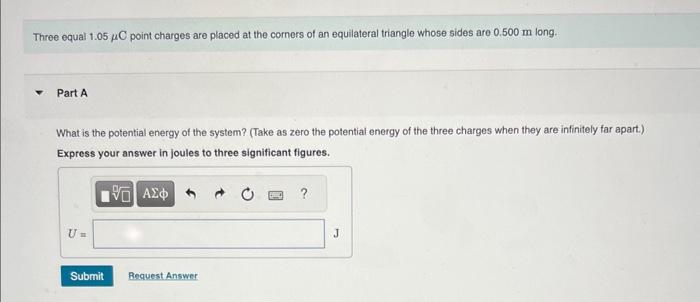 Solved Three equal 1.05μC point charges are placed at the | Chegg.com