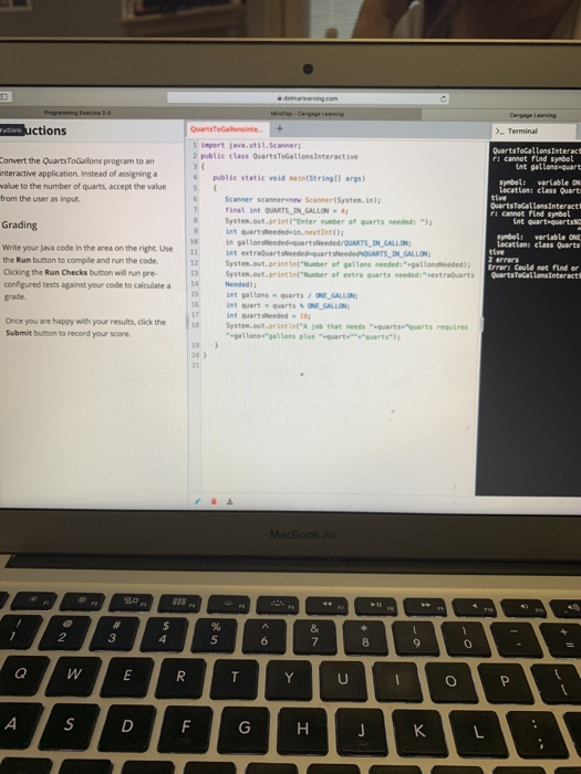 Solved c ructions uctions > Terminal Convert the Quarts To | Chegg.com