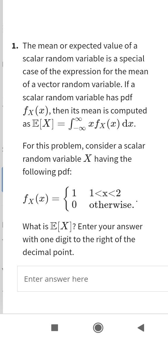 Solved The mean or expected value of a scalar random | Chegg.com