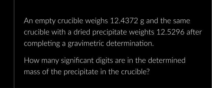 Solved An empty crucible weighs 12.4372 g and the same | Chegg.com