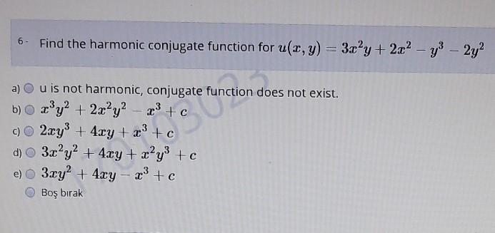 Solved 6- Find the harmonic conjugate function for u(x, y) = | Chegg.com