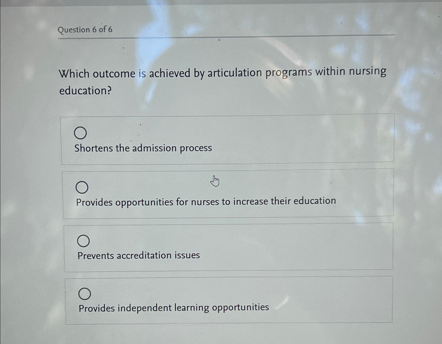 Solved Question 6 ﻿of 6Which outcome is achieved by | Chegg.com