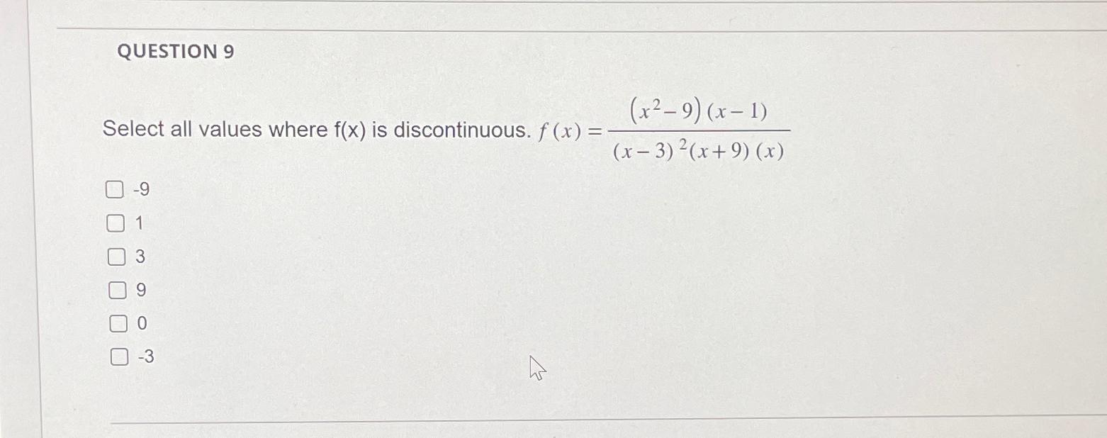 Solved QUESTION 9Select all values where f(x) ﻿is | Chegg.com