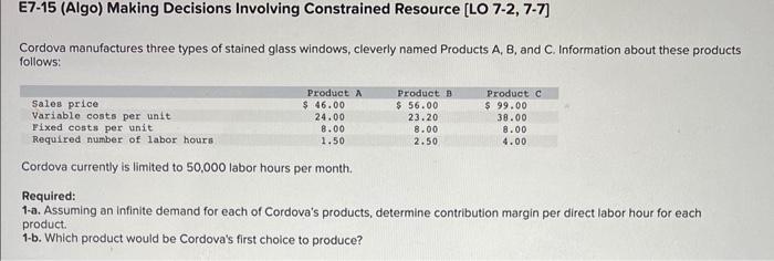 Solved E7-15 (Algo) Making Decisions Involving Constrained | Chegg.com