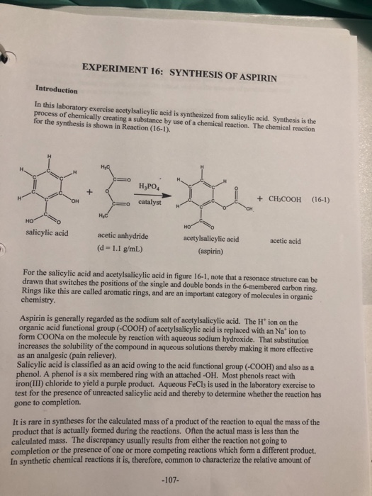 Solved Synthesis of Aspirin Prelaboratory Assignment Name | Chegg.com