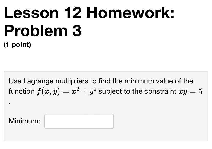 Solved Lesson 12 ï Homework Problem 3 1 ï Point Use Lagrange Chegg
