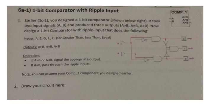 Solved 1. Earlier (1c-1), you designed a 1-bit comparator | Chegg.com