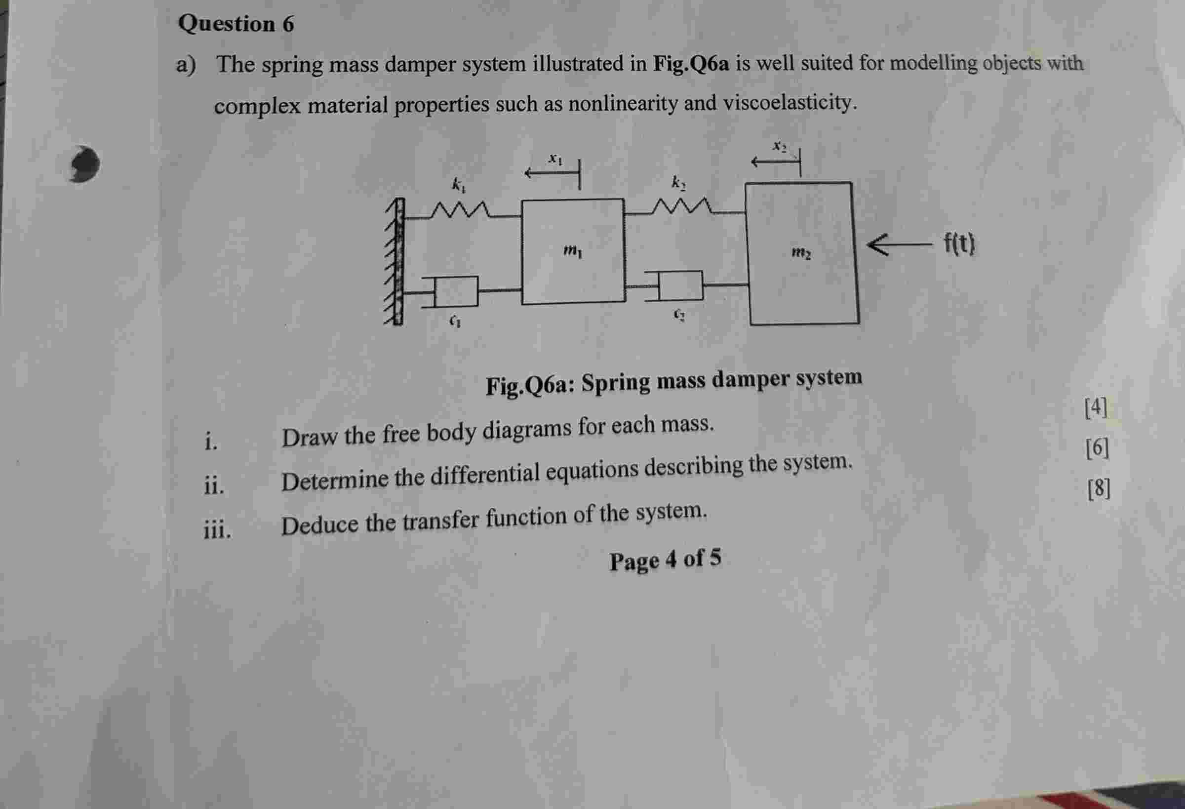 Solved Question 6a) ﻿The spring mass damper system | Chegg.com