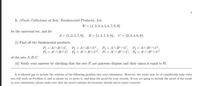 Solved 1. (Finite Collections of Sets: Fundamental | Chegg.com