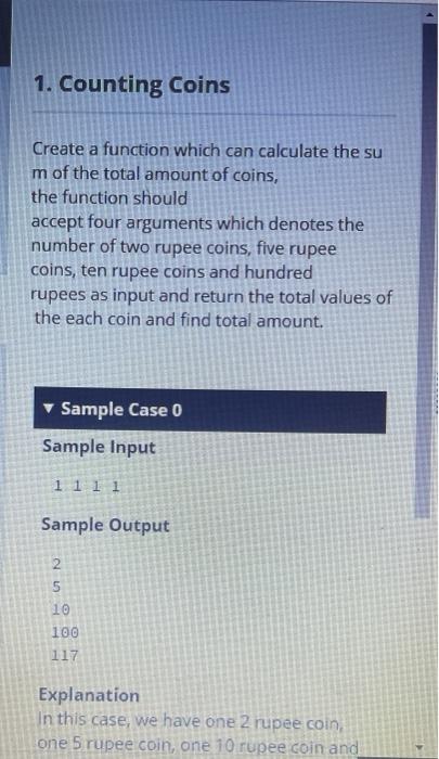 Solved 1. Counting Coins Create a function which can | Chegg.com