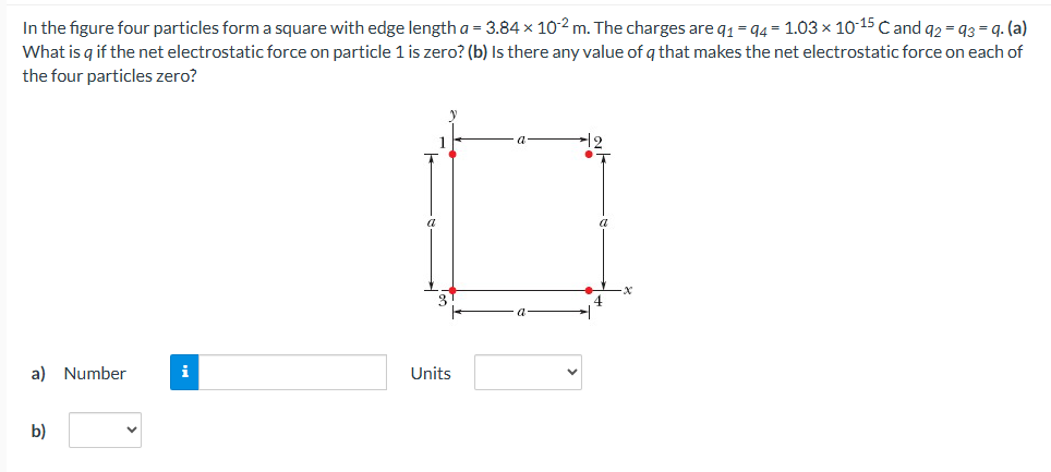 Solved In the figure four particles form a square with edge | Chegg.com