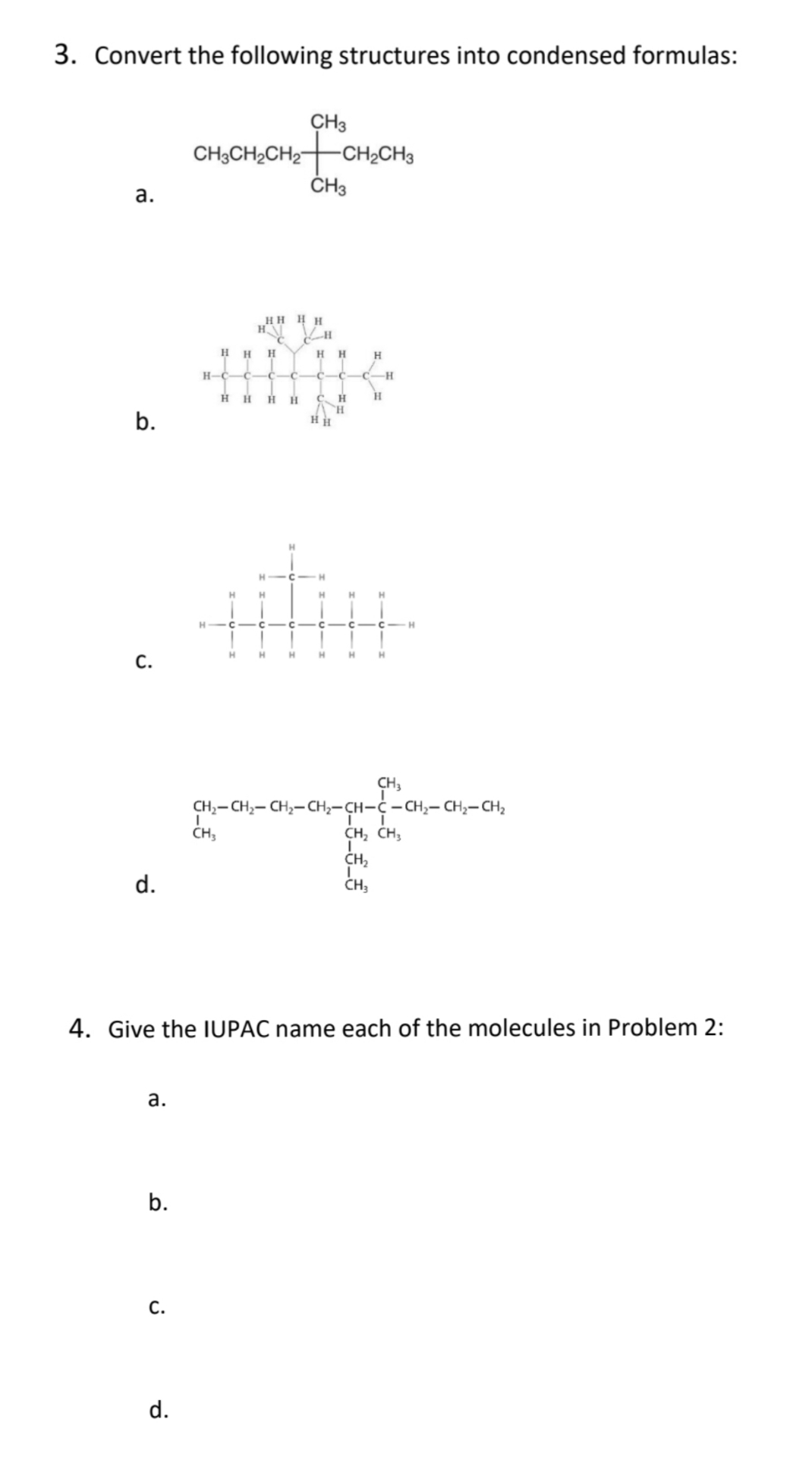 Convert the following structures into condensed | Chegg.com