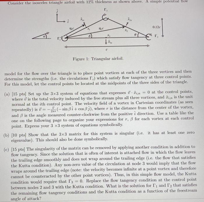 Consider the isosceles triangle airfoil with 12% | Chegg.com