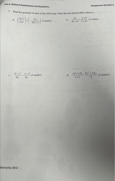 Solved Unit 4: Rational Expressions and Equations Assignment | Chegg.com