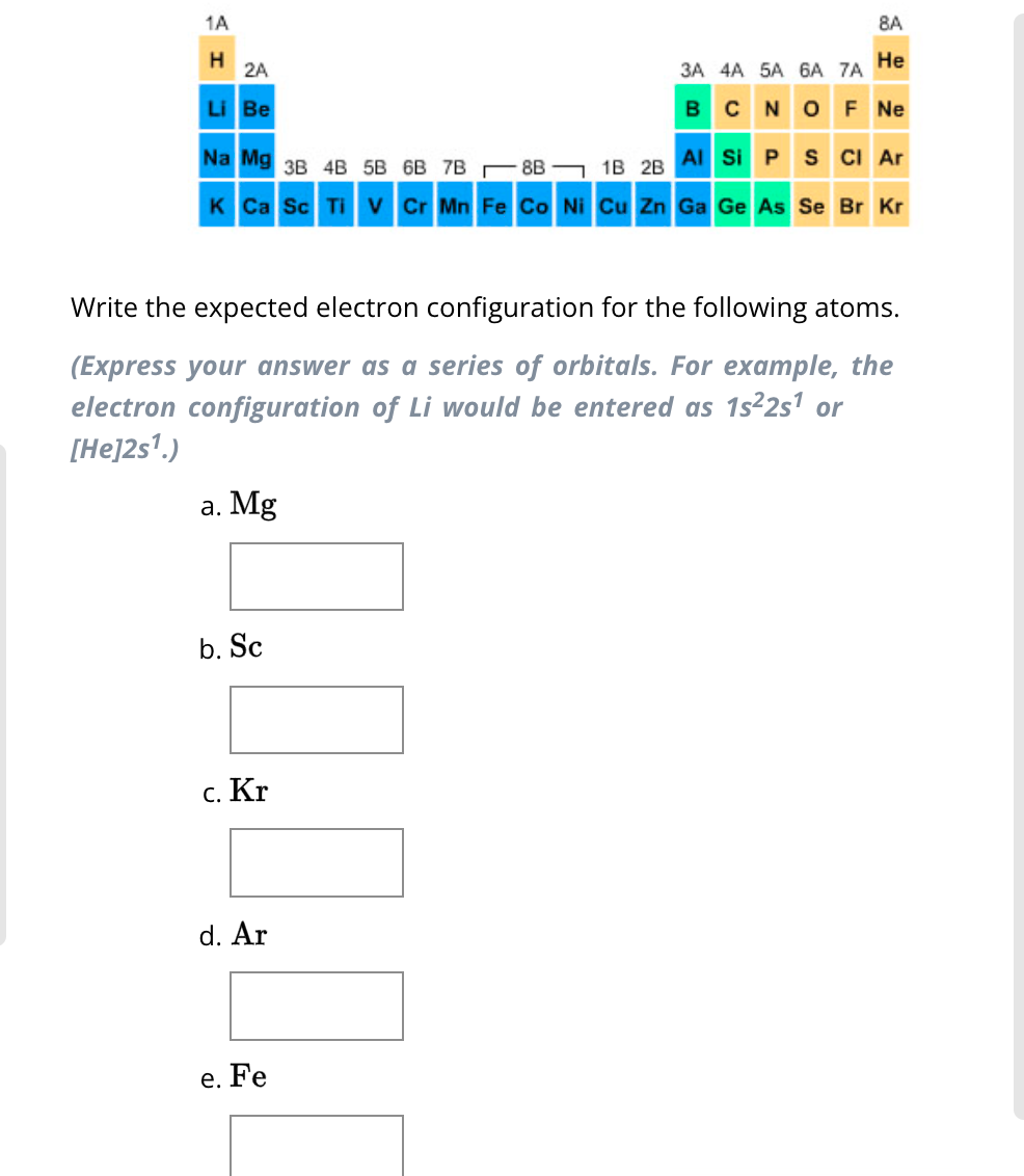 Solved Write the expected electron configuration for the | Chegg.com