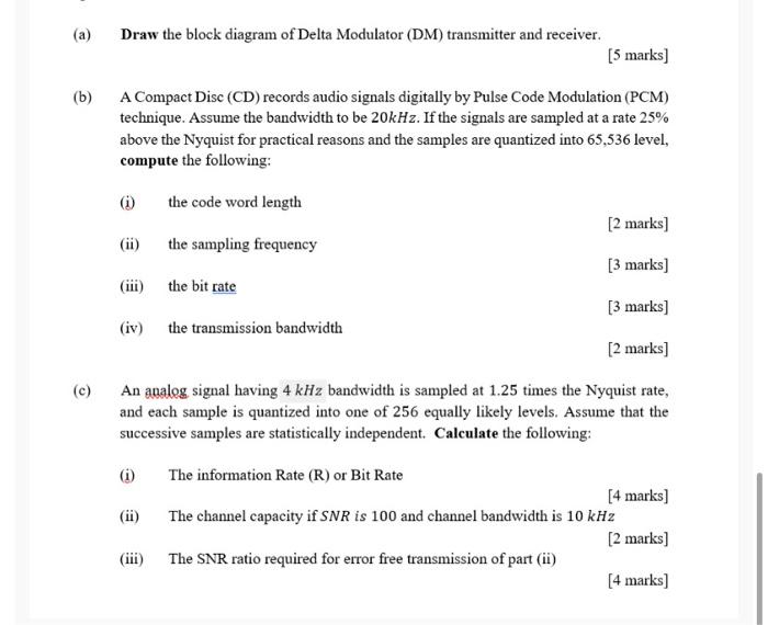 (a) Draw the block diagram of Delta Modulator (DM) | Chegg.com