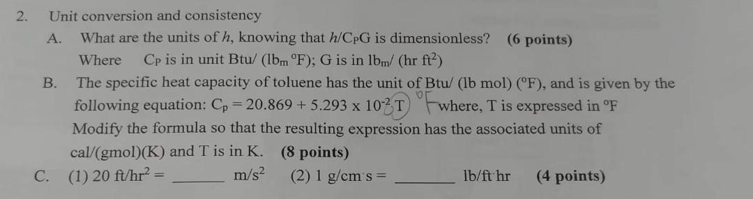 Solved 2. Unit conversion and consistency A. What are the | Chegg.com