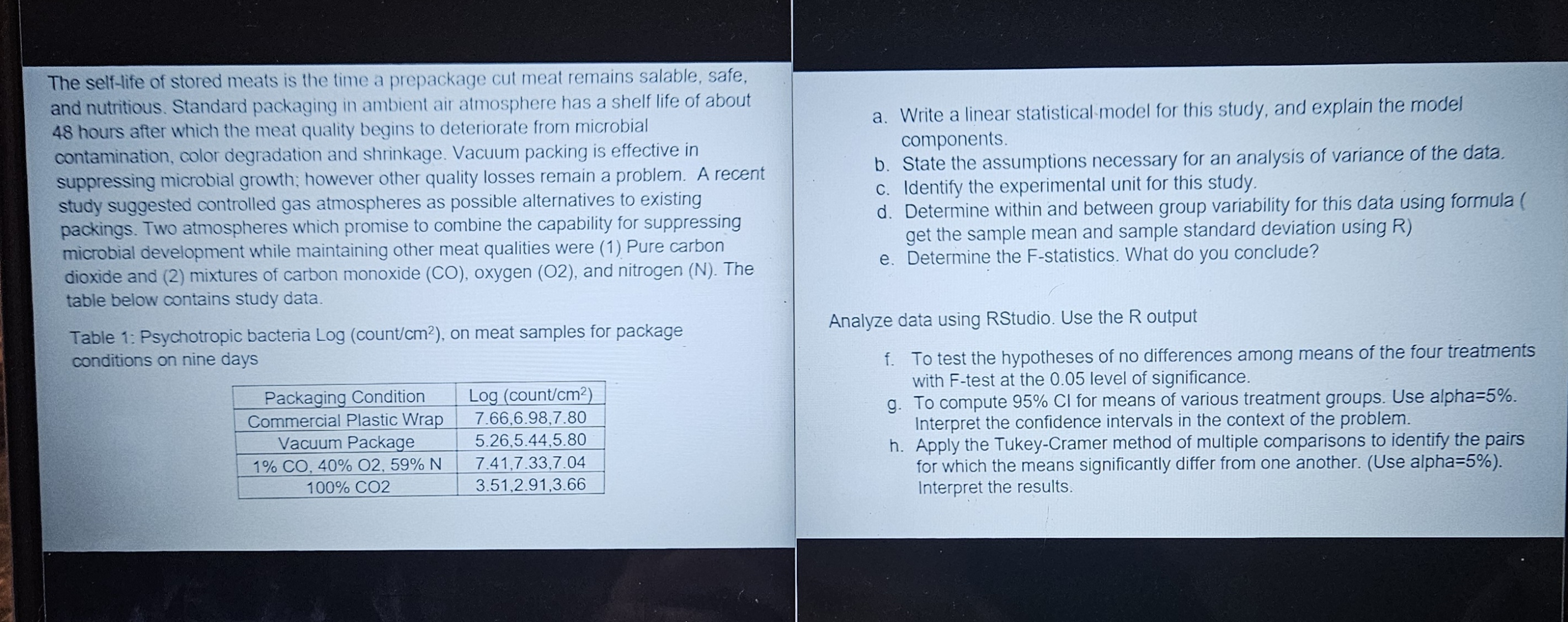 Solved a. ﻿Write a linear statistical-model for this study, | Chegg.com