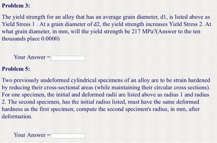 Solved The yield strength for an alloy that has an average | Chegg.com