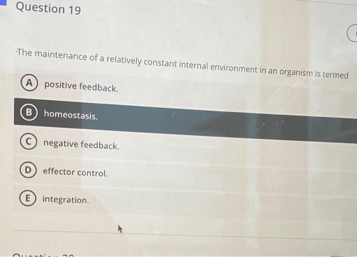 Solved The maintenance of a relatively constant internal | Chegg.com