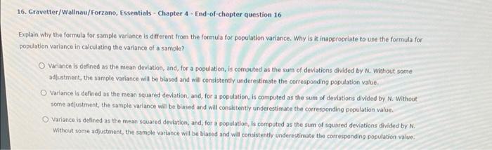 Solved 16. Gravetter/Wallnau/Forzano, Essentials - Chapter 4 | Chegg.com