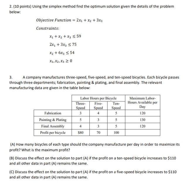 Solved = 2. (10 points) Using the simplex method find the | Chegg.com